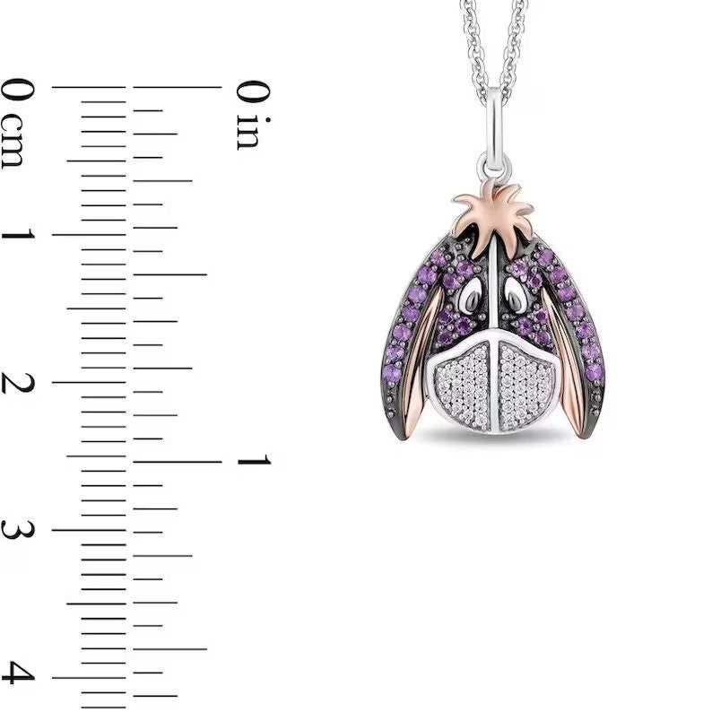 Winnie the Pooh 0.05CTTW Diamond and Amethyst Eeyore Pendant Necklace ...