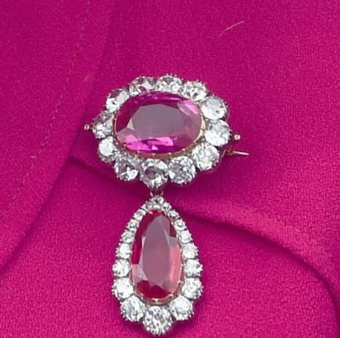 Queen Elizabeth || Inspired Drop Halo Pink CZ 925 Sterling Silver ...