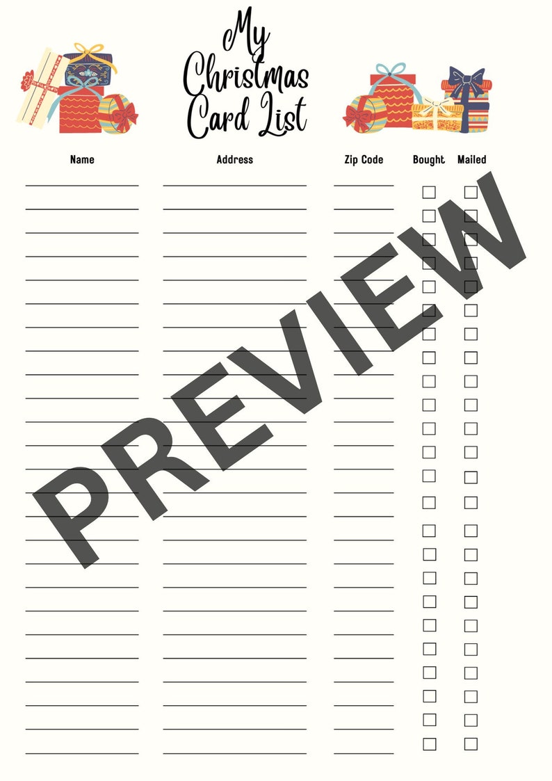 Greeting Card Tracker Printable Card List Christmas Card Tracker ...