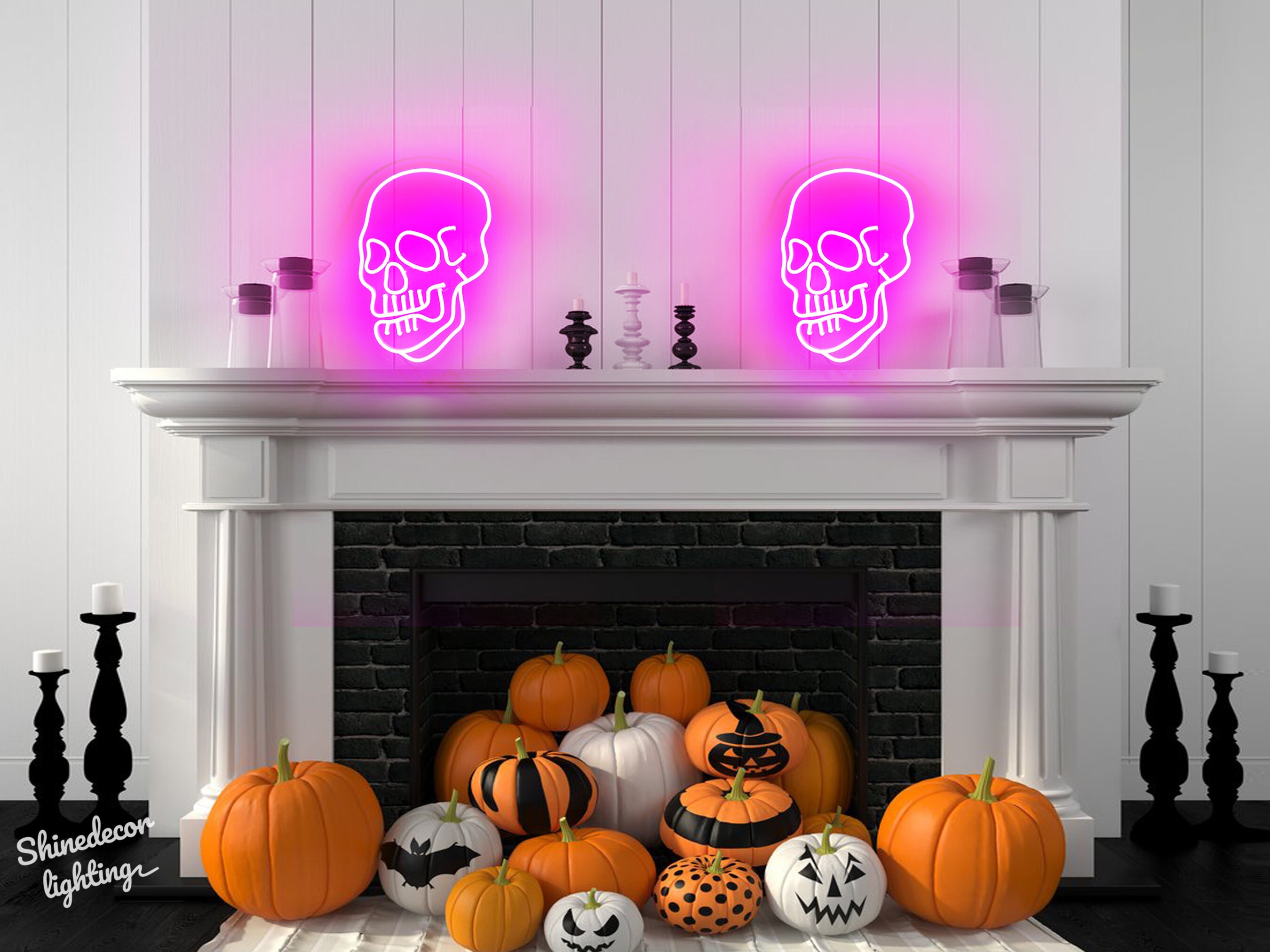 Pink Skull Neon Sign, Led Neon Sign, Desk Neon Sign, Halloween Led Sign ...