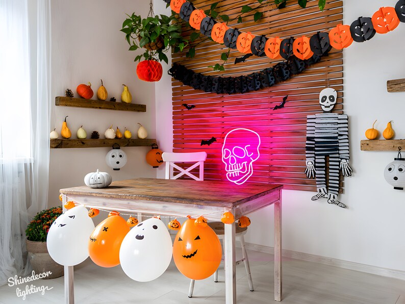Pink Skull Neon Sign, Led Neon Sign, Desk Neon Sign, Halloween Led Sign ...