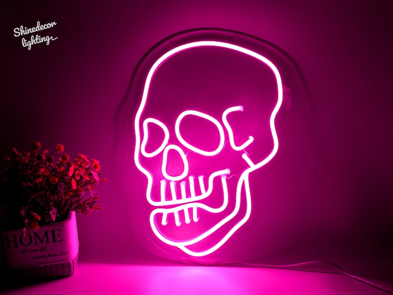 Pink Skull Neon Sign, Led Neon Sign, Desk Neon Sign, Halloween Led Sign ...