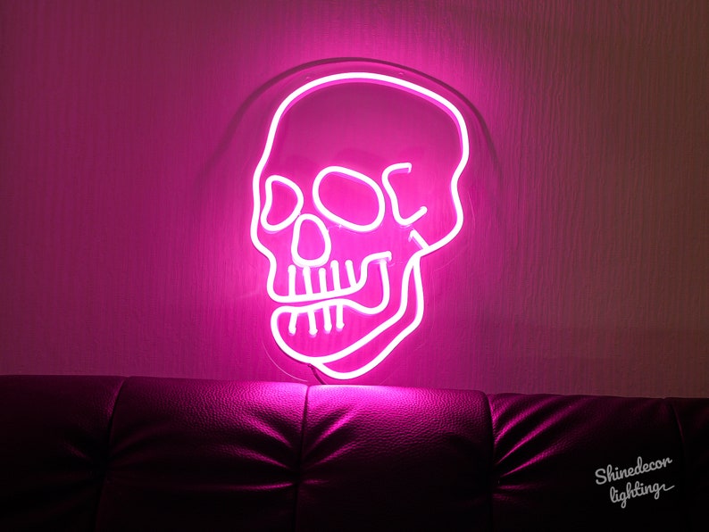 Pink Skull Neon Sign, Led Neon Sign, Desk Neon Sign, Halloween Led Sign ...