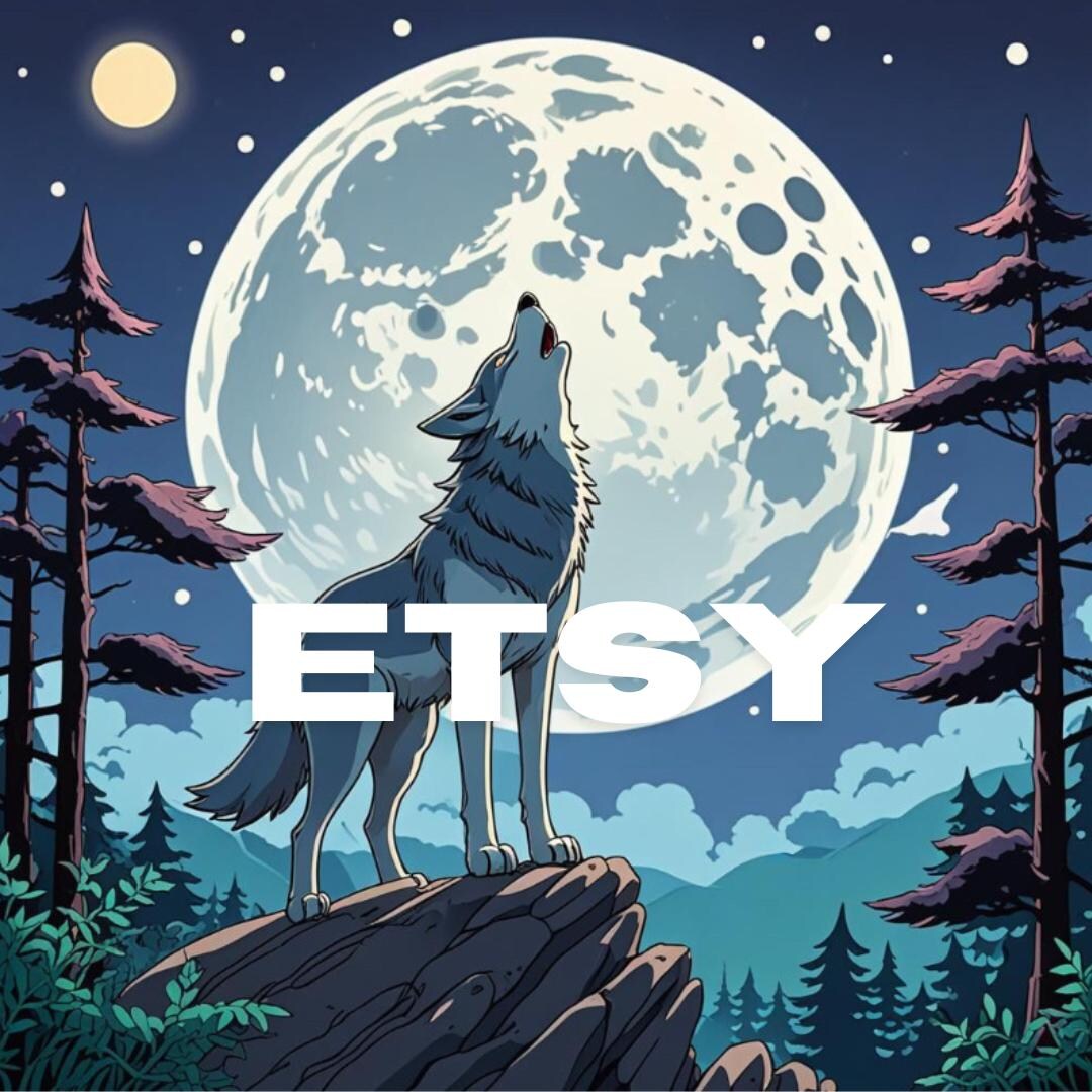 Howling Wolf at the Moon in Anime Style - Etsy