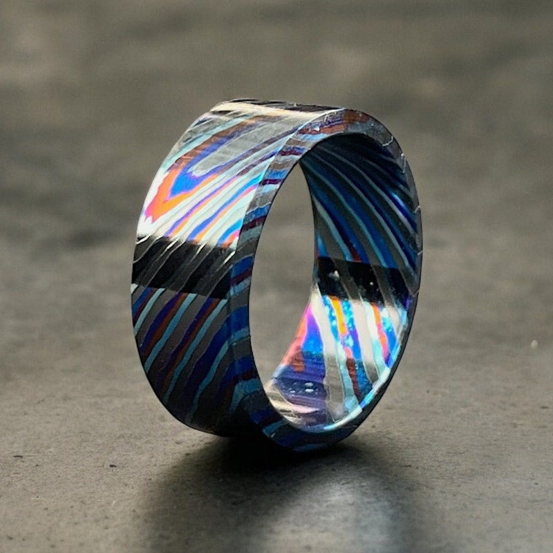 Titanium Damascus Ring - Etsy