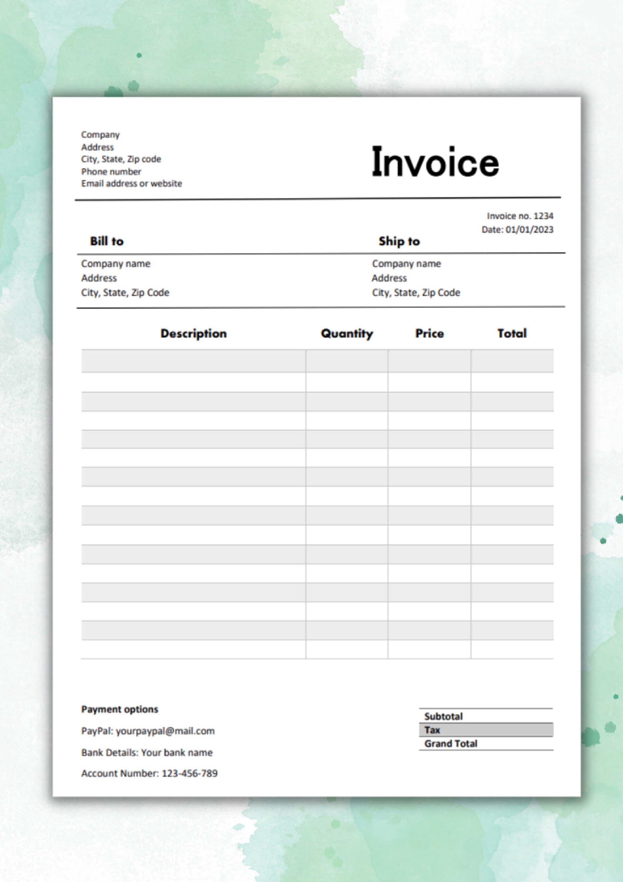 Invoice Template Word / Modern Billing Form / Editable / Instant ...
