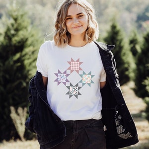 Sawtooth Star Quilt Block Design T-shirt, Cottagecore Gift for Quilter ...