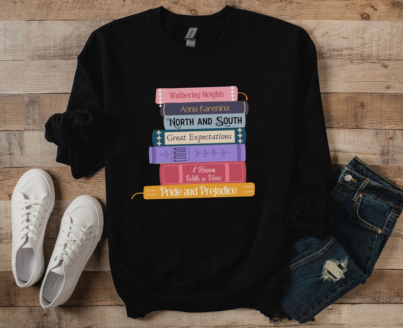 Classic Romantic Novels Book Stack Shirt, Booktok Reader Valentines Day ...