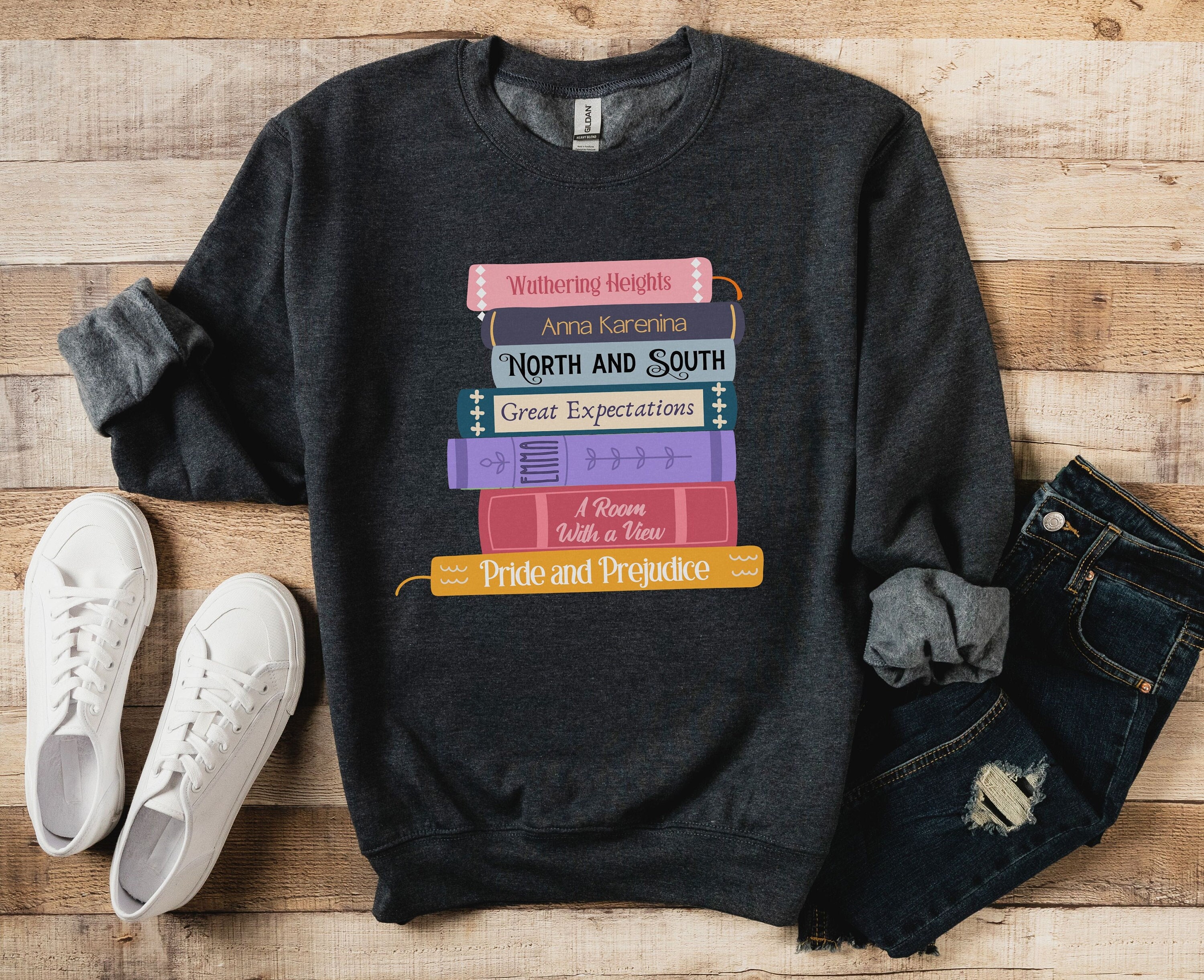 Classic Romantic Novels Book Stack Shirt, Booktok Reader Valentines Day ...
