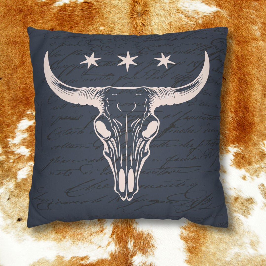 Western Gothic Longhorn Skull Throw Pillow | Americana Cowgirl Decor ...