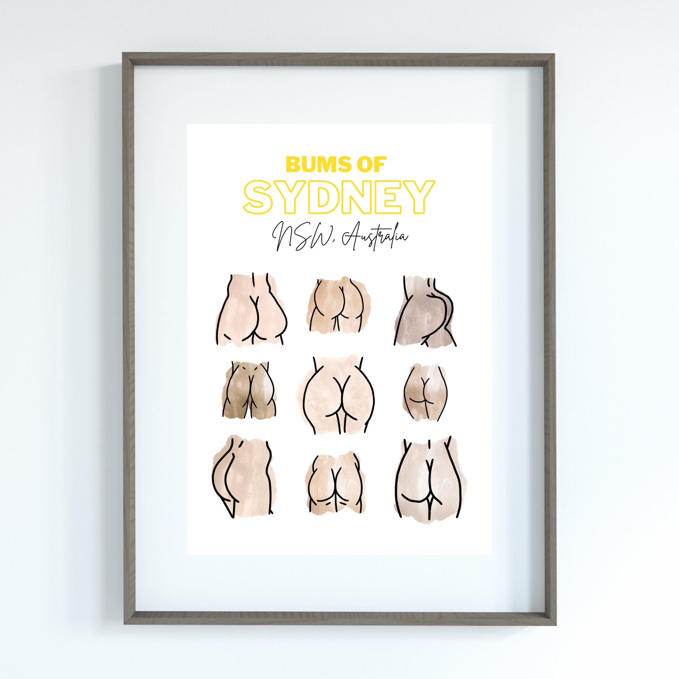 Bums of Sydney, Hand Drawn, Watercolor, Digital Print, Sydney Artwork ...