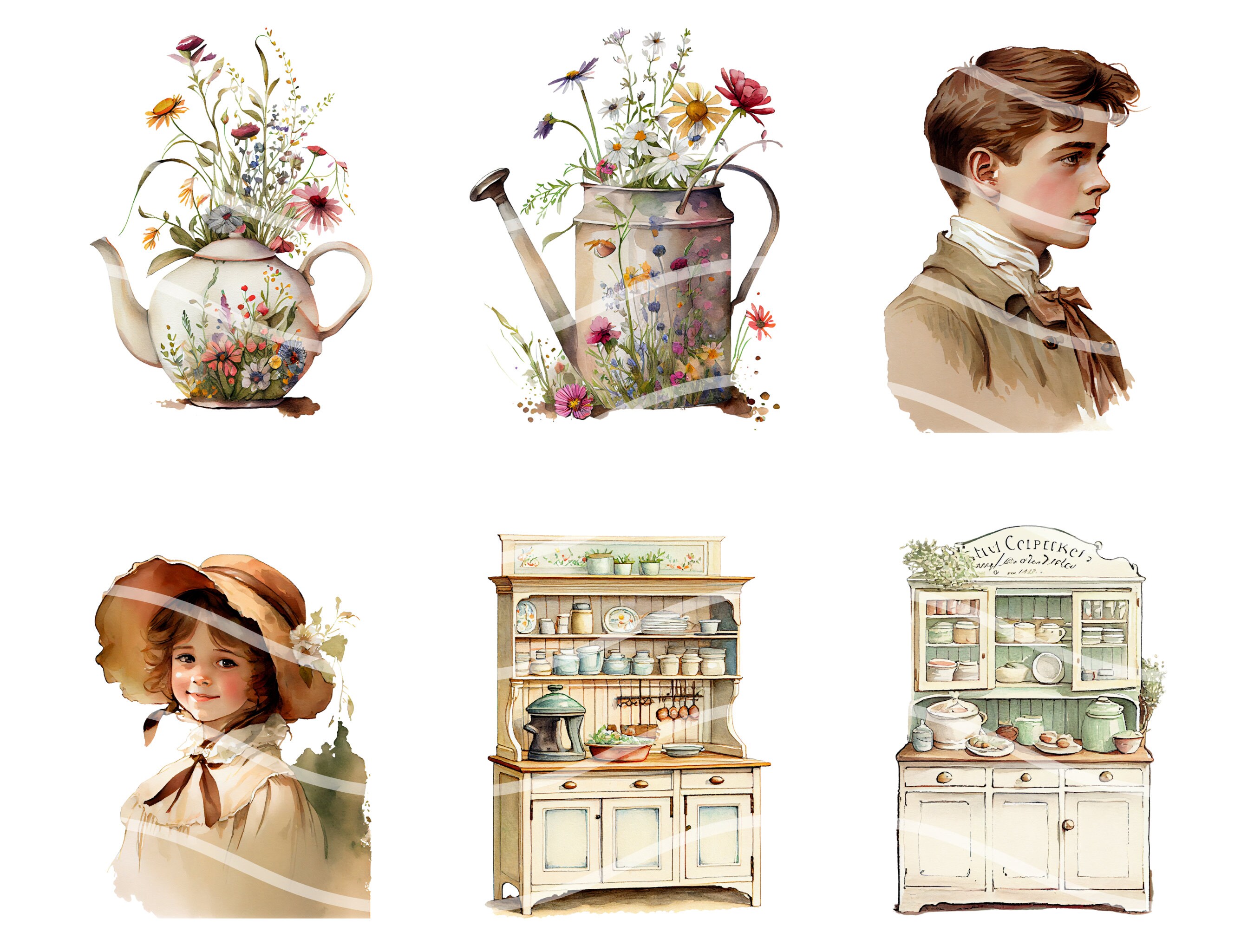 Vintage Anne of Green Gables Clipart Set Watercolor Clipart - Etsy