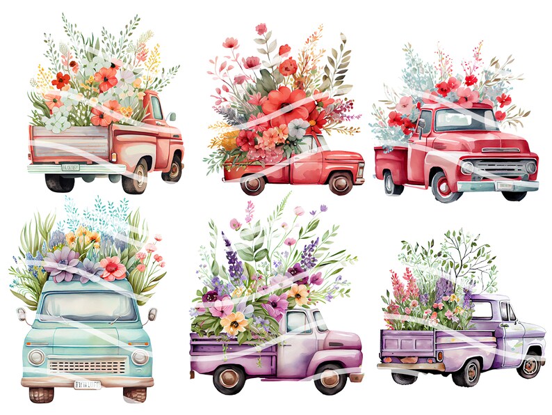 Springtime Joy: Watercolor Spring Truck Clipart for Digital Ephemera ...
