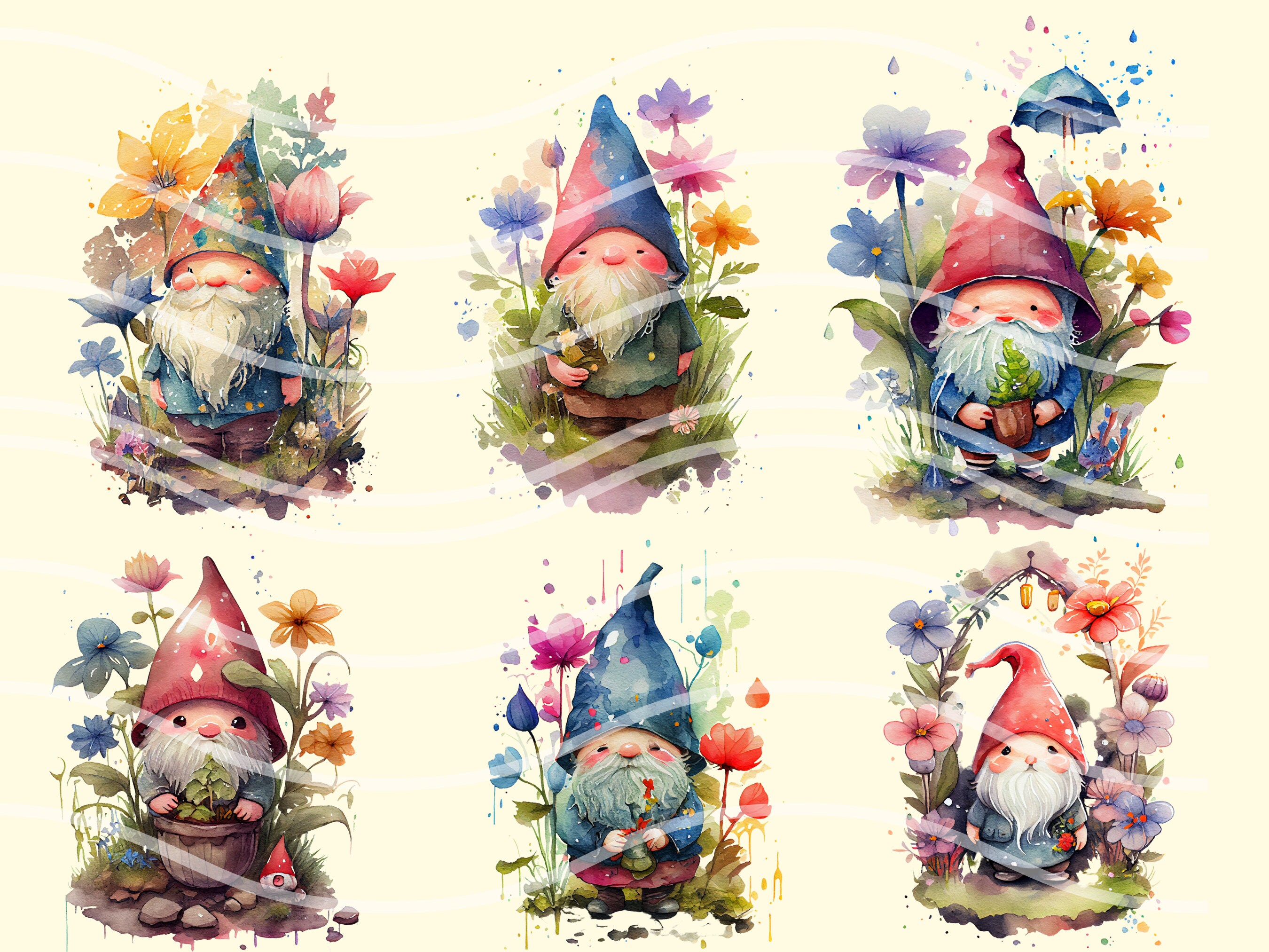 Delightful Spring Garden Gnomes Watercolor Clipart Bundle - Etsy
