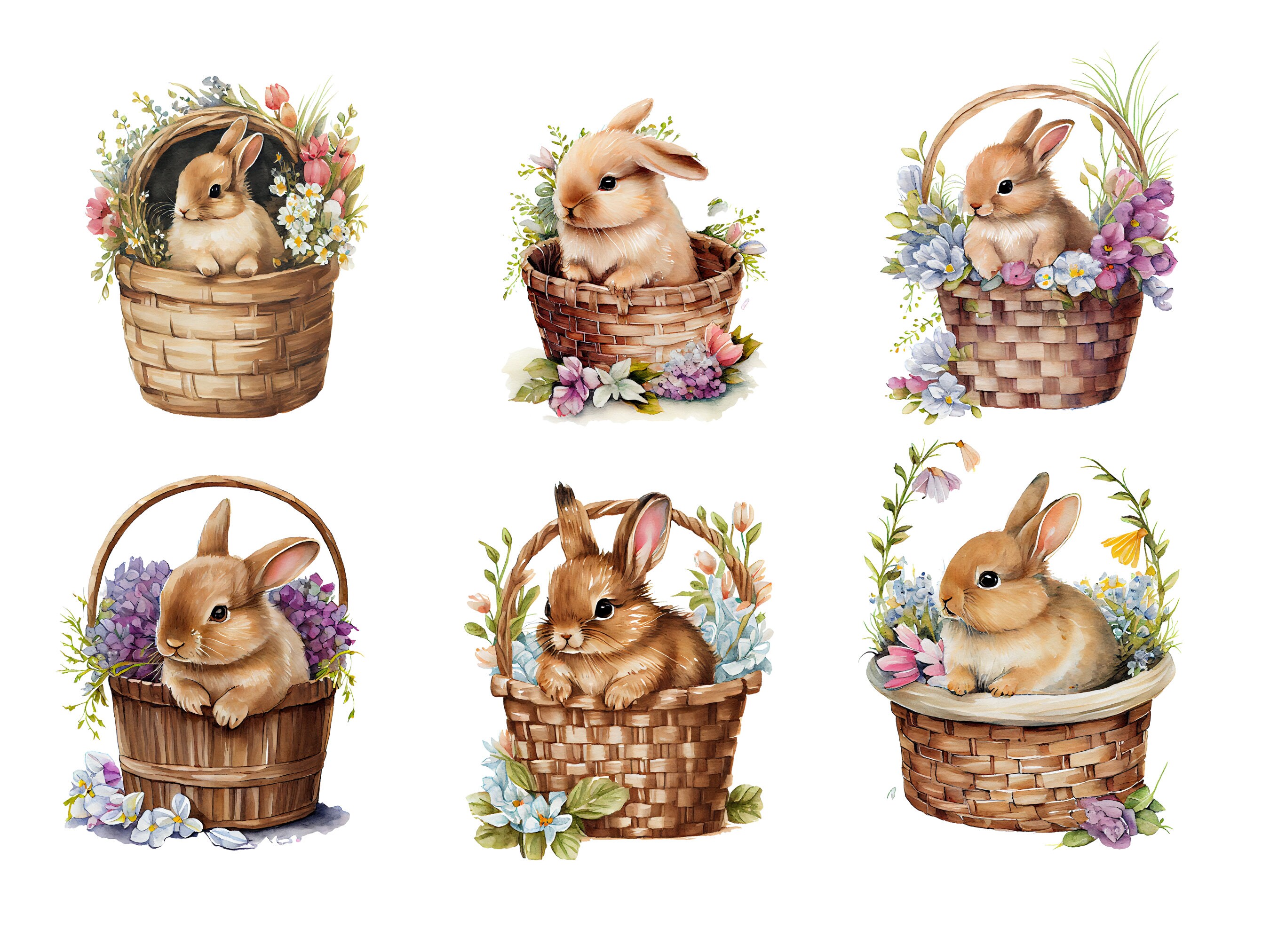Cute Bunny Clipart Bundle - Spring Bunny Clipart - Bunny Watercolor ...