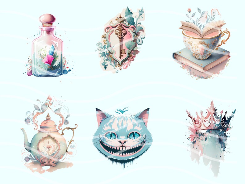 Watercolor Alice in Wonderland Clipart Bundle Tea Party - Etsy