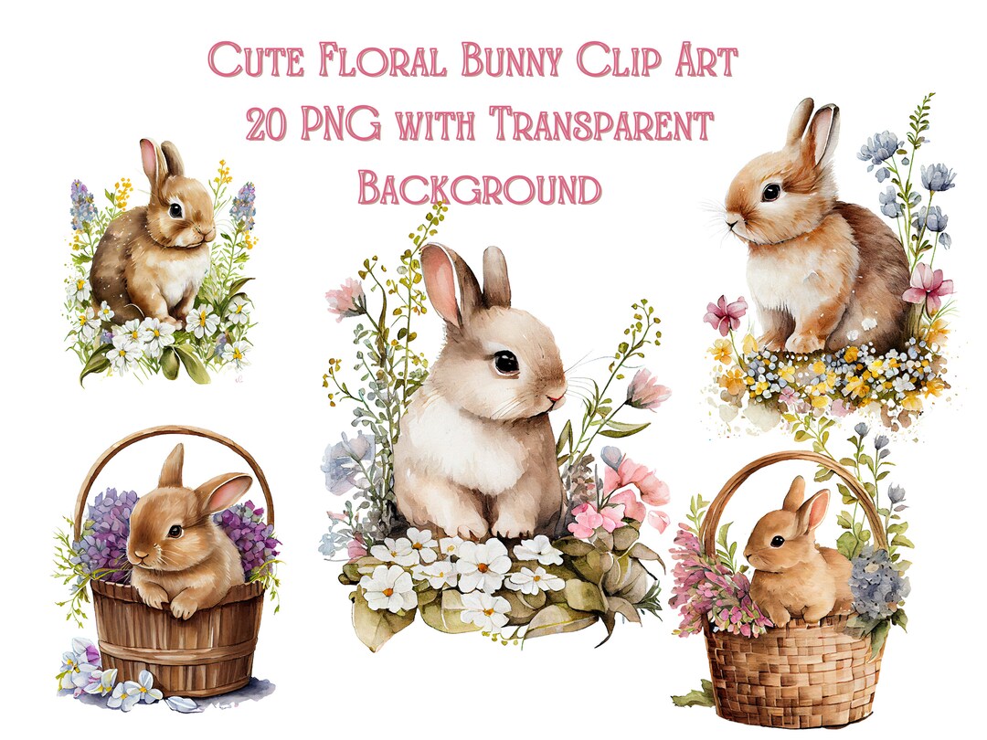 Cute Bunny Clipart Bundle - Spring Bunny Clipart - Bunny Watercolor ...