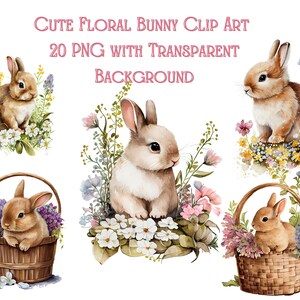 Cute Bunny Clipart Bundle - Spring Bunny Clipart - Bunny Watercolor ...