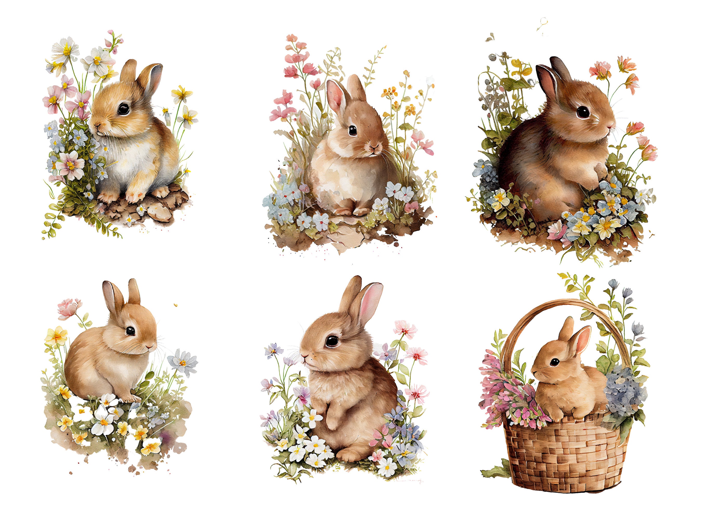 Cute Bunny Clipart Bundle - Spring Bunny Clipart - Bunny Watercolor ...