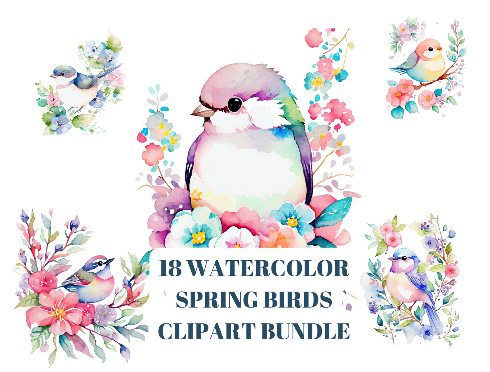 Chirping Beauties - Spring Birds Watercolor Clipart Bundle for Junk ...