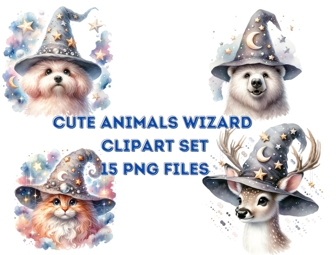Cute Wizard Animals Wizard Clipart Set Cute Animals - Etsy