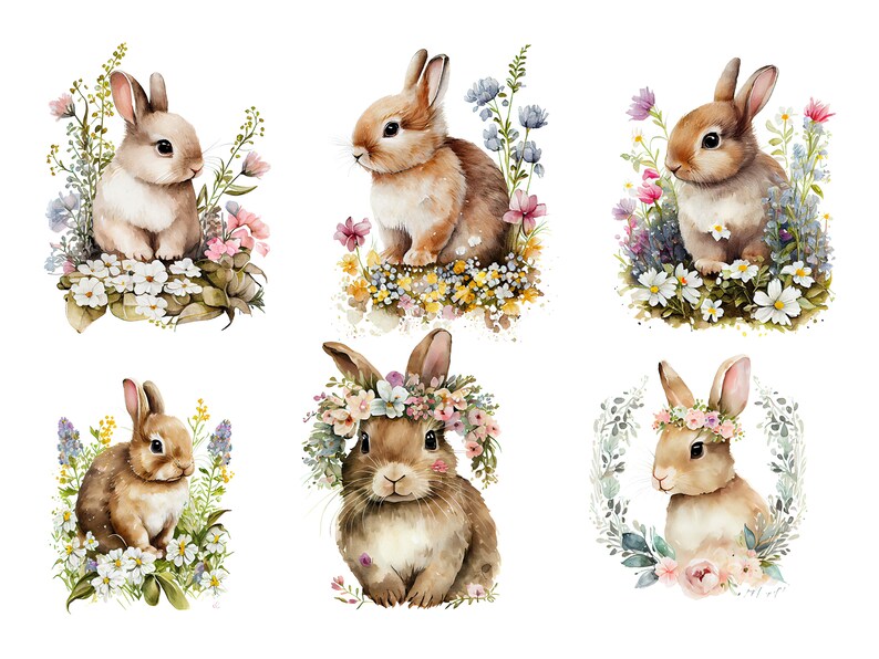 Cute Bunny Clipart Bundle - Spring Bunny Clipart - Bunny Watercolor ...