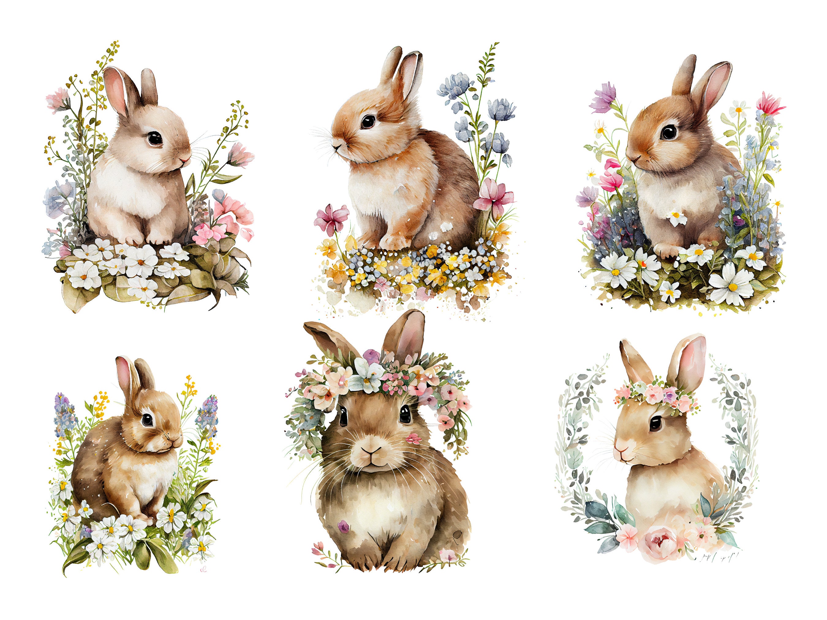 Cute Bunny Clipart Bundle - Spring Bunny Clipart - Bunny Watercolor ...