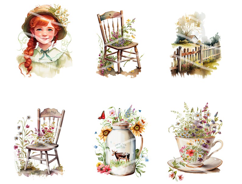Vintage Anne of Green Gables Clipart Set - Watercolor Clipart for Book ...