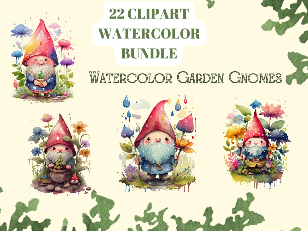 Delightful Spring Garden Gnomes Watercolor Clipart Bundle - Etsy