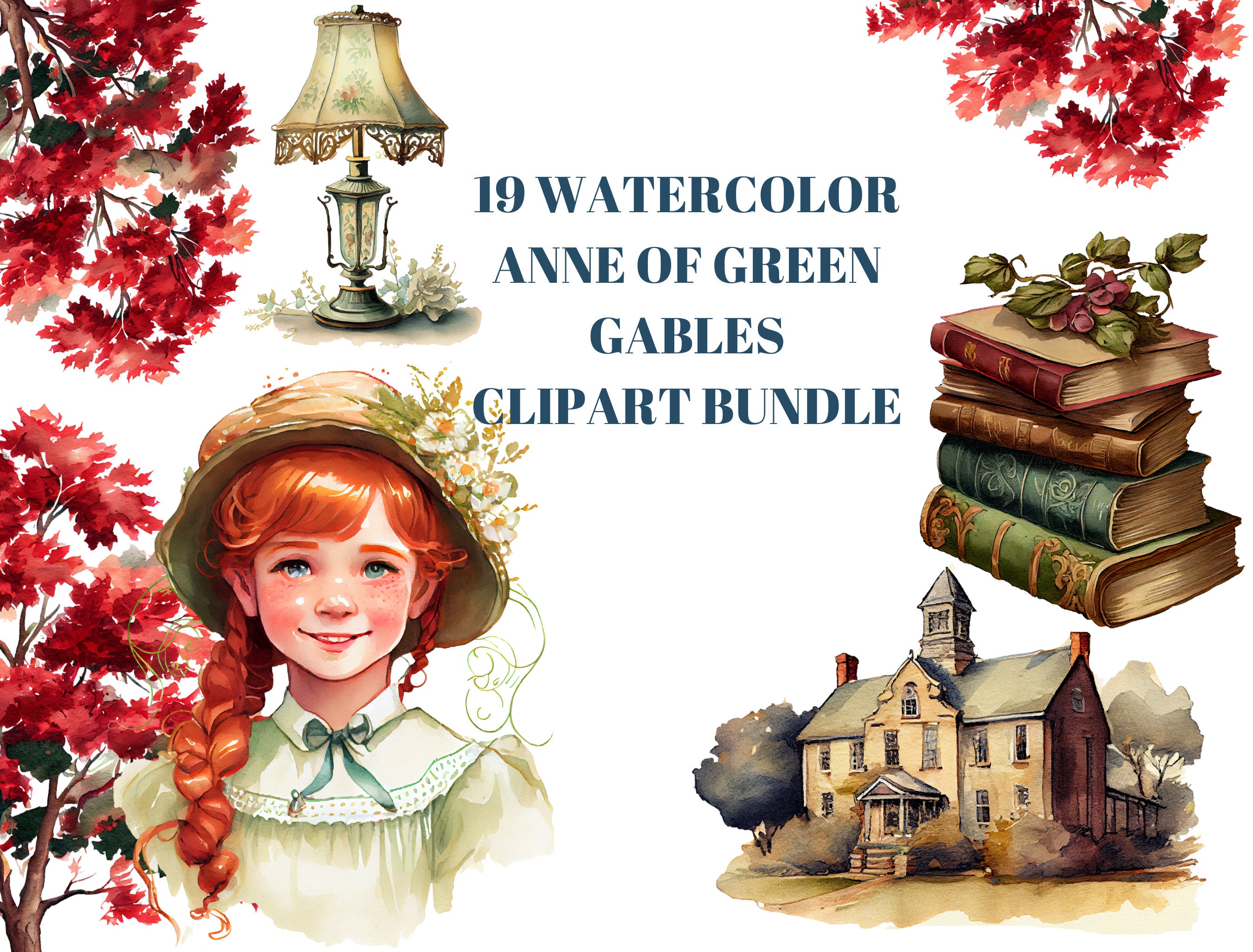 Vintage Anne of Green Gables Clipart Set Watercolor Clipart - Etsy