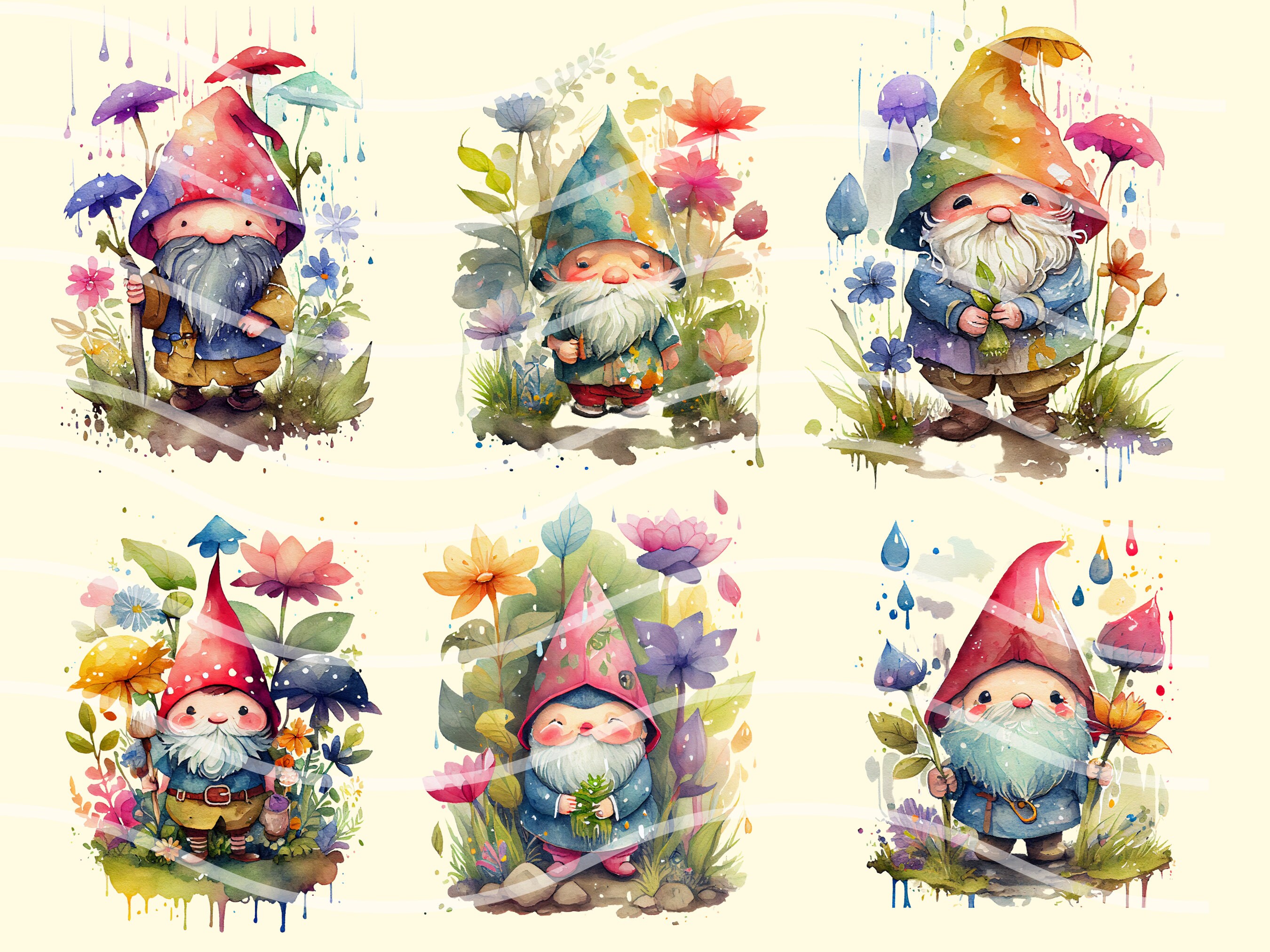 Delightful Spring Garden Gnomes Watercolor Clipart Bundle - Perfect for ...
