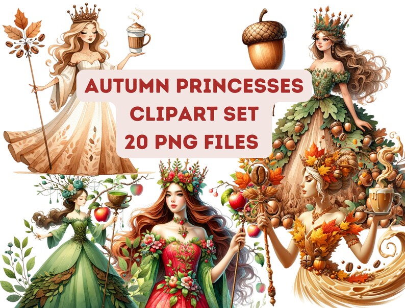 Autumn Princess Clipart PNG Bundle: 20-piece Set Watercolor - Etsy