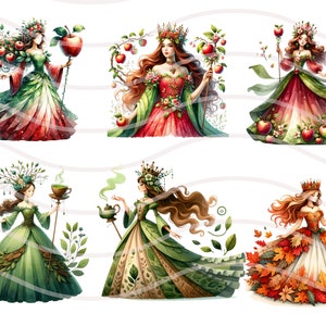 Autumn Princess Clipart PNG Bundle: 20-piece Set Watercolor ...