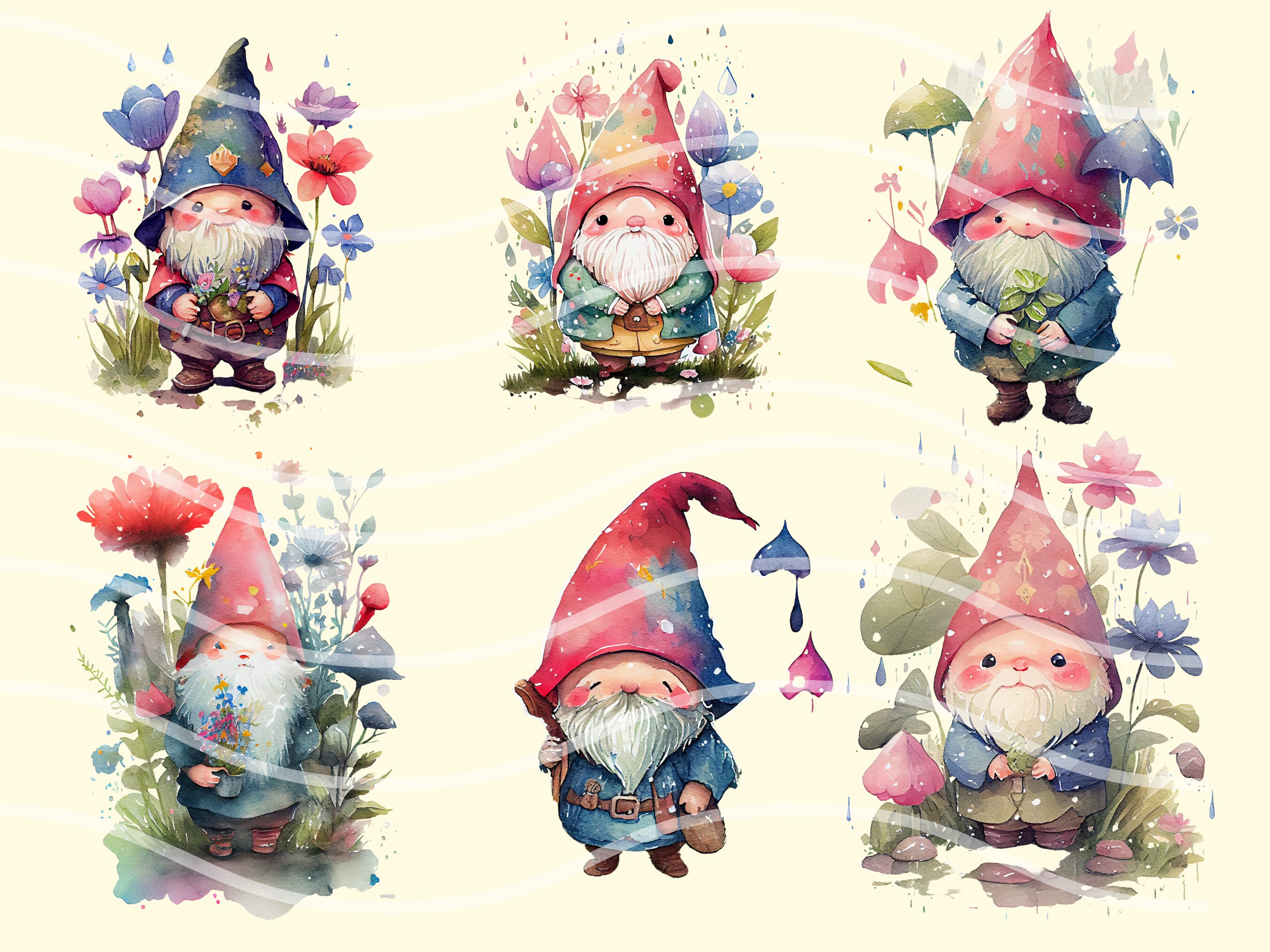 Delightful Spring Garden Gnomes Watercolor Clipart Bundle - Etsy