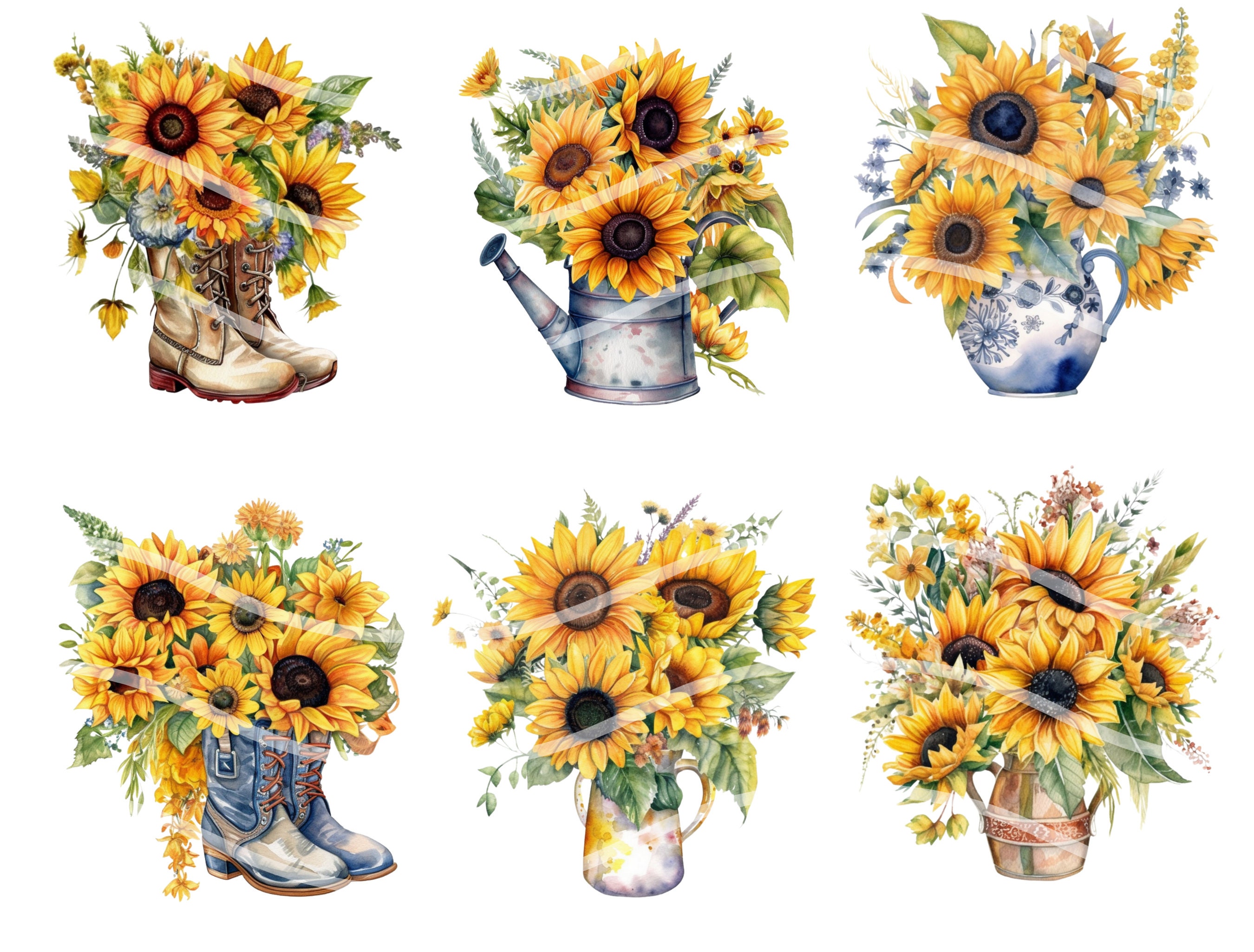 Radiant Watercolor Sunflower Clipart Set for Invitations, Cards, and ...