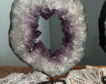 Polished Geode on Stand With Amethyst Rock Samples Rock - Etsy