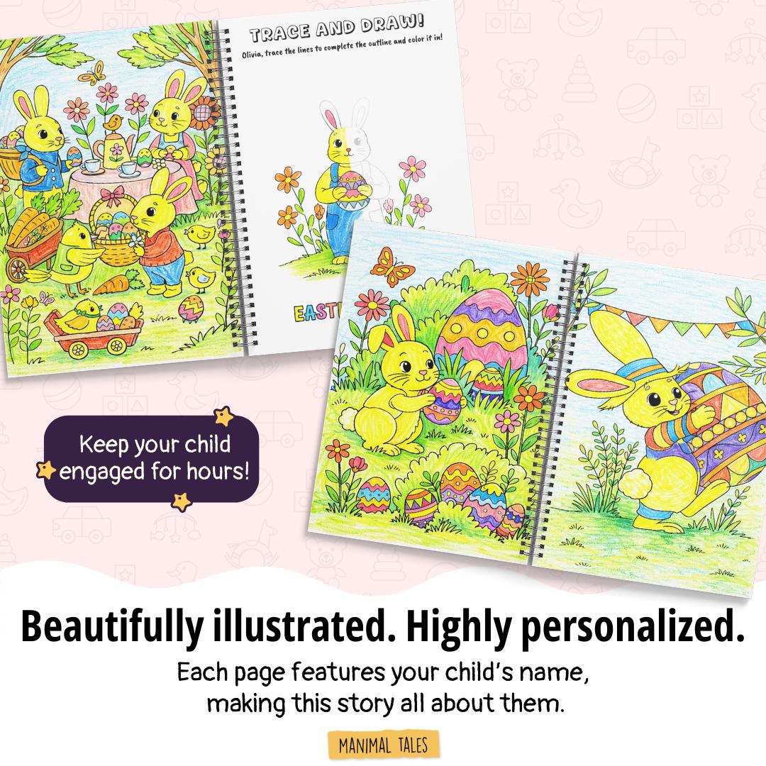 Personalized Easter Coloring Book for Kids, Custom Name Book, Cute ...
