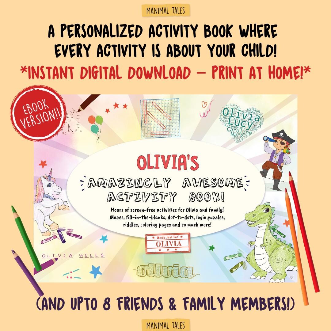 Printable Personalized Activity Book for Kids, Family Puzzle Book ...
