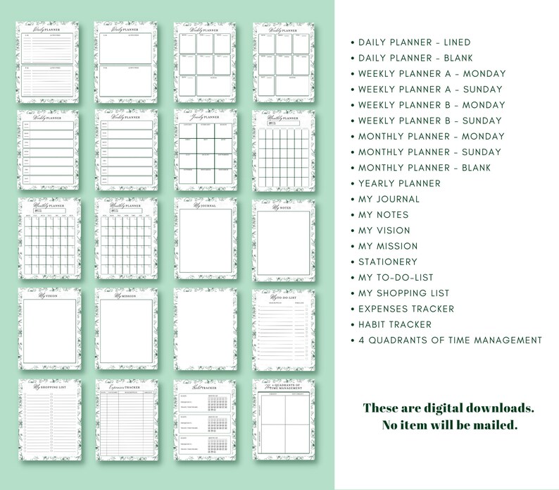 Printable Planner Bundle, Daily Planner, Weekly Planner, Monthly ...