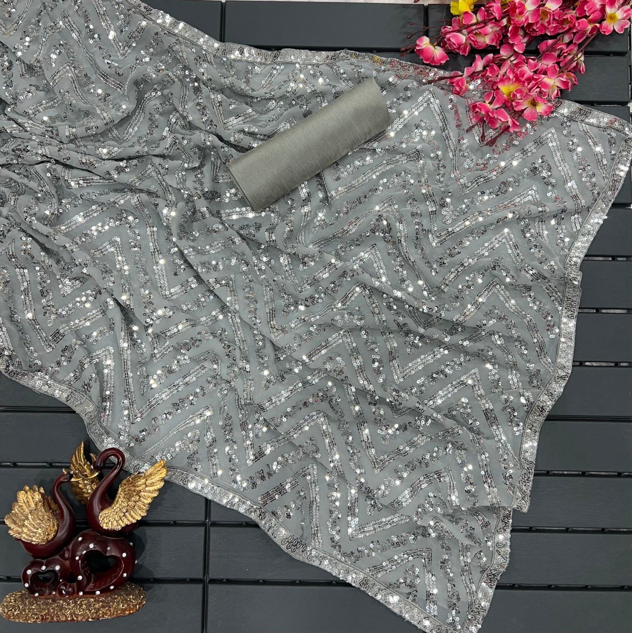 Trending Designer Saree Style Sequence Work Saree Sequins - Etsy