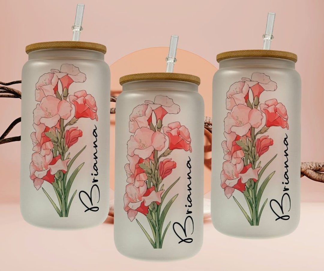 Glass With Name and Flowers Decorated Cup for Woman With Flowers and ...