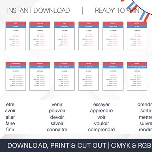 Printable Verbs in French Flash Cards for Home Schooling | Learn French ...