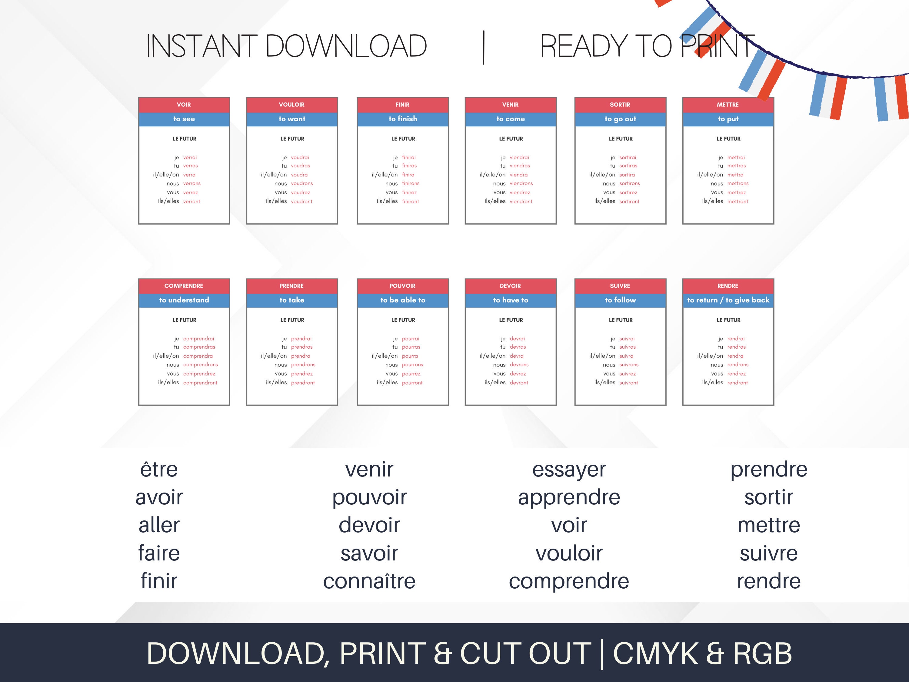 Printable Verbs in French Flash Cards for Home Schooling | Learn French ...