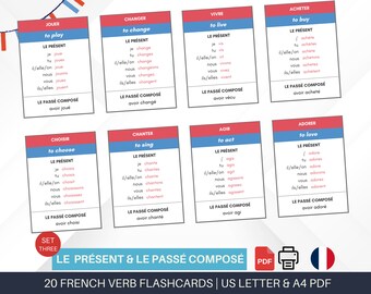 Printable Verbs in French Flash Cards for Home Schooling Learn French ...