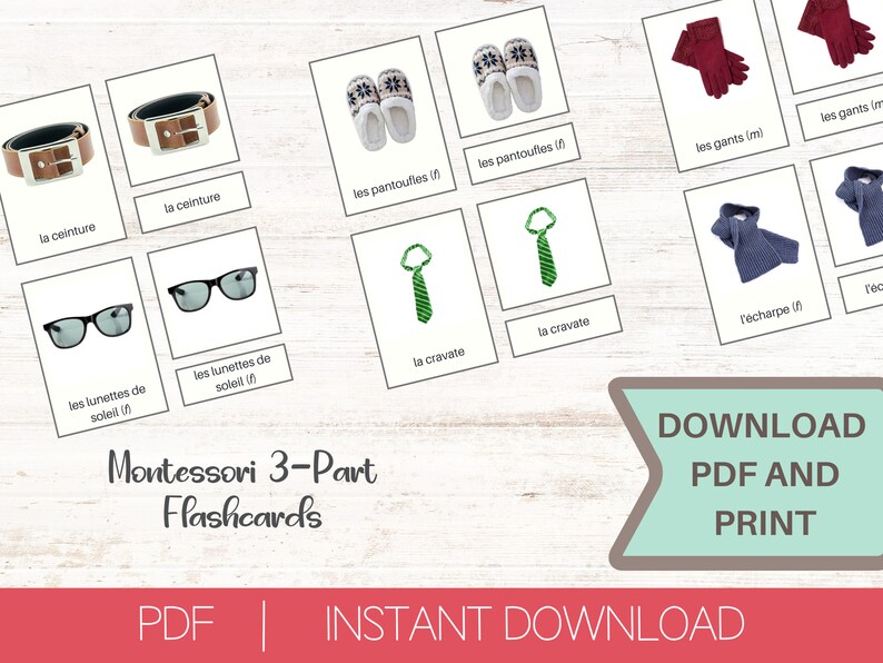 20 Clothes in French French Montessori Learning Flashcards - Etsy