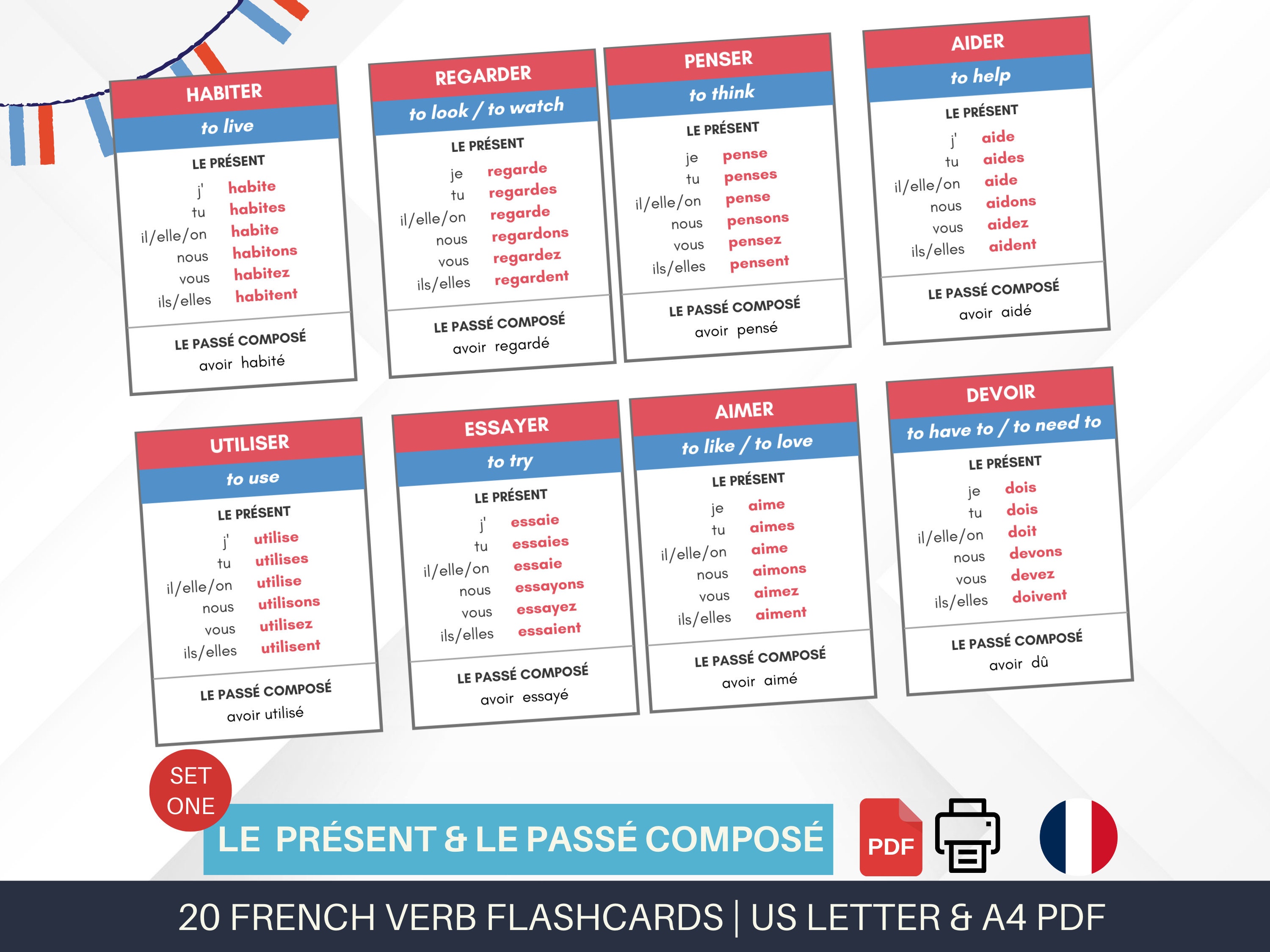 Printable Verbs in French Flash Cards for Home Schooling | Learn French ...