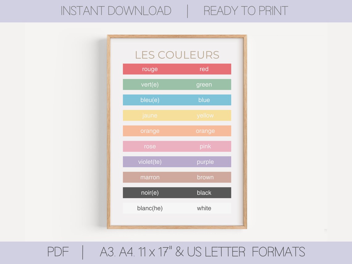 Bilingual Colours Poster in French & English | Educational Poster for ...