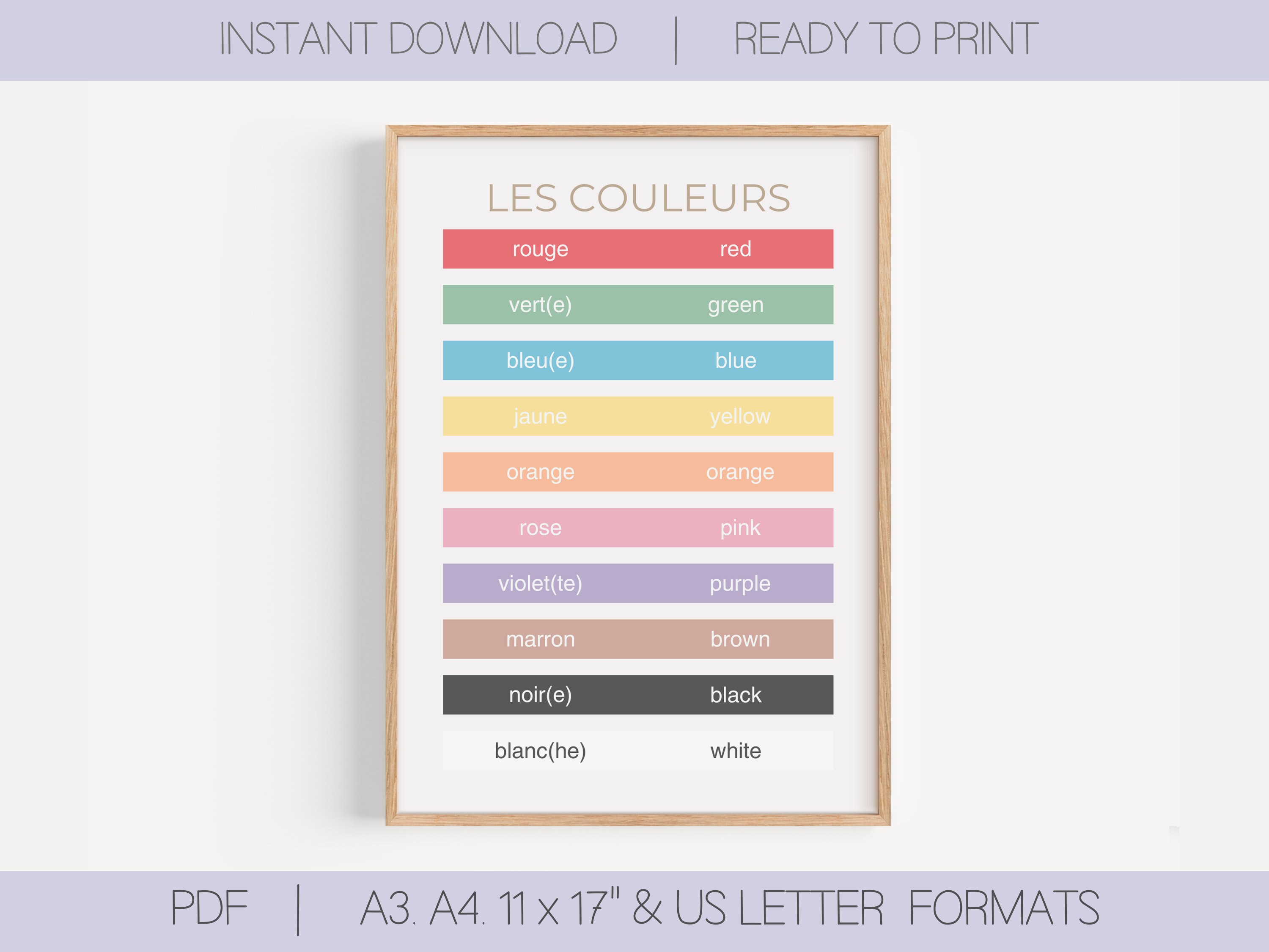 Bilingual Colours Poster in French & English | Educational Poster for ...