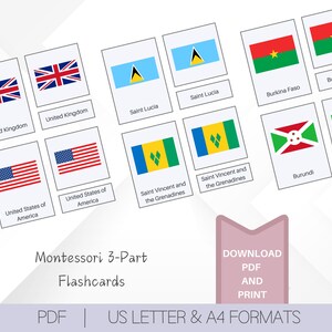 197 World Flags | Montessori School 3 Part Flashcards | Printable ...