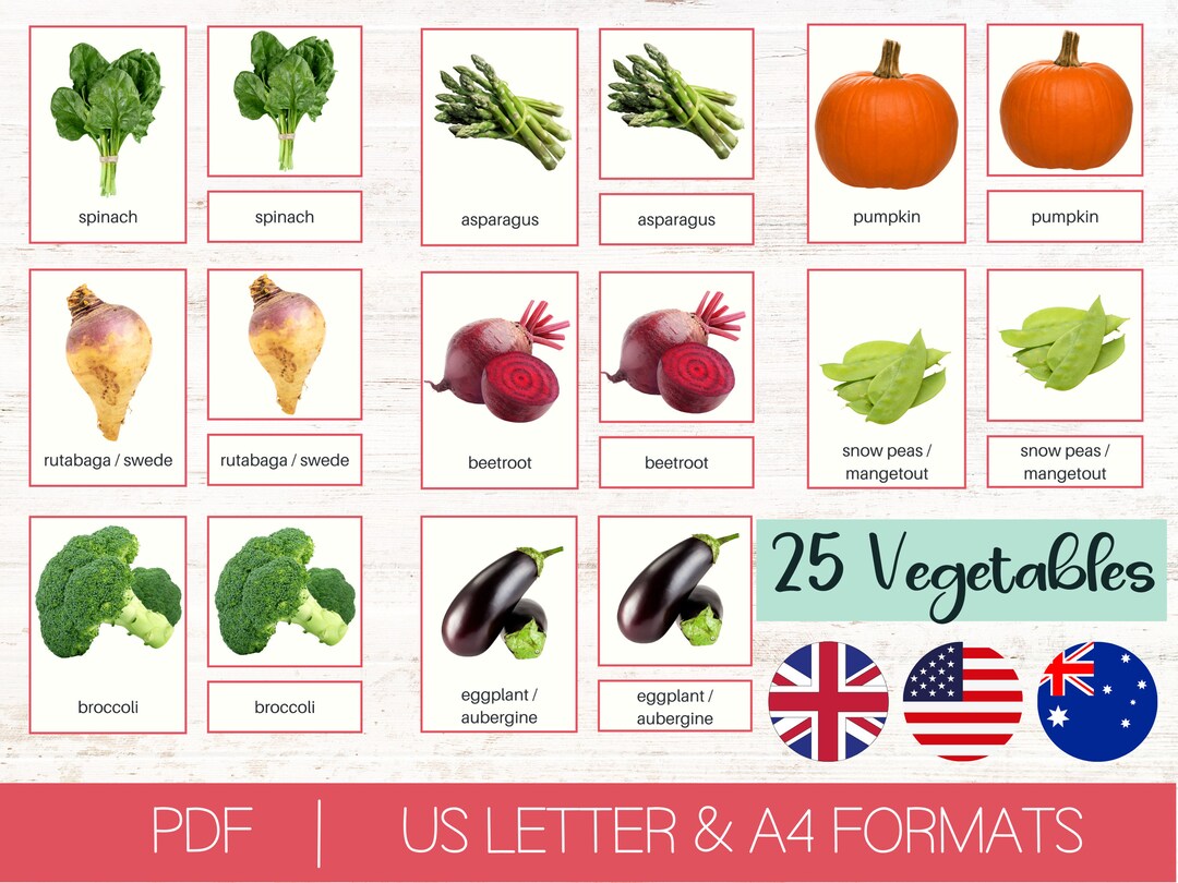 25 Vegetables Cards | Montessori Learning Homeschool Resources, Food ...